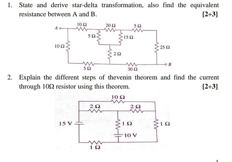 Solved 1. State and derive star-delta transformation, also | Chegg.com