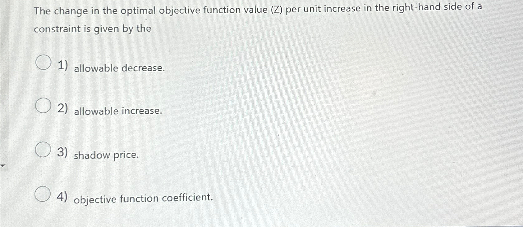 Solved The change in the optimal objective function value | Chegg.com