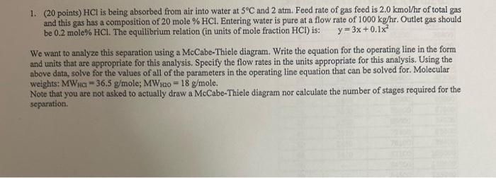 Solved 1. ( 20 points) HCl is being absorbed from air into | Chegg.com