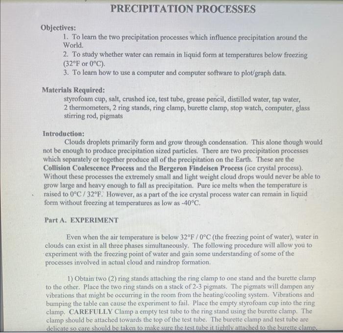 PRECIPITATION PROCESSES Objectives: 1. To learn the | Chegg.com