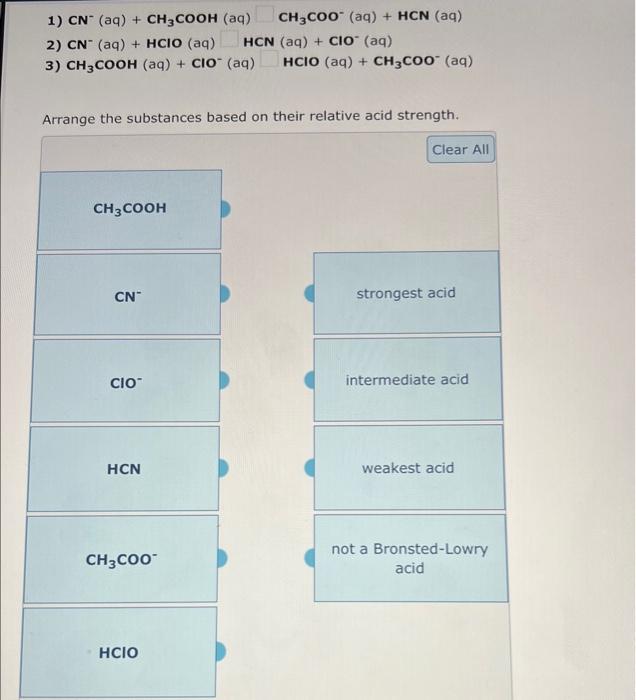 Solved 1) CN−(aq)+CH3COOH(aq)CH3COO−(aq)+HCN(aq) 2) | Chegg.com