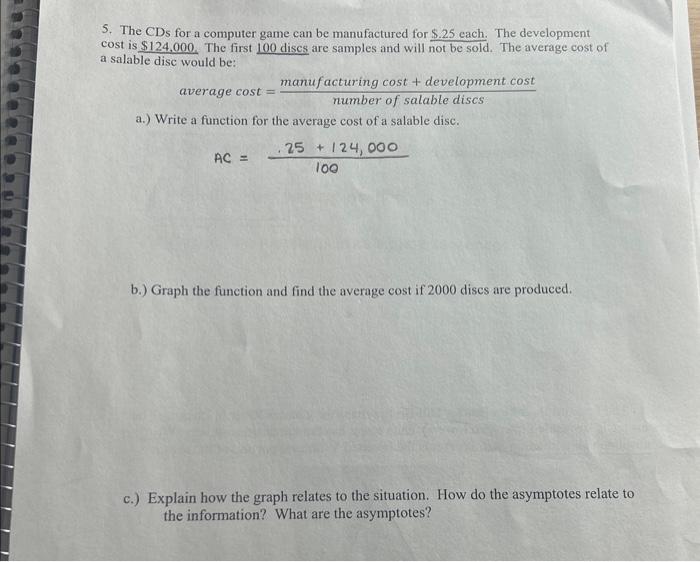 Solved 5. The CDs for a computer game can be manufactured | Chegg.com