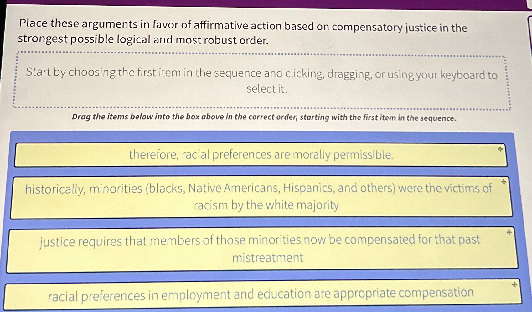 Solved Place these arguments in favor of affirmative action | Chegg.com