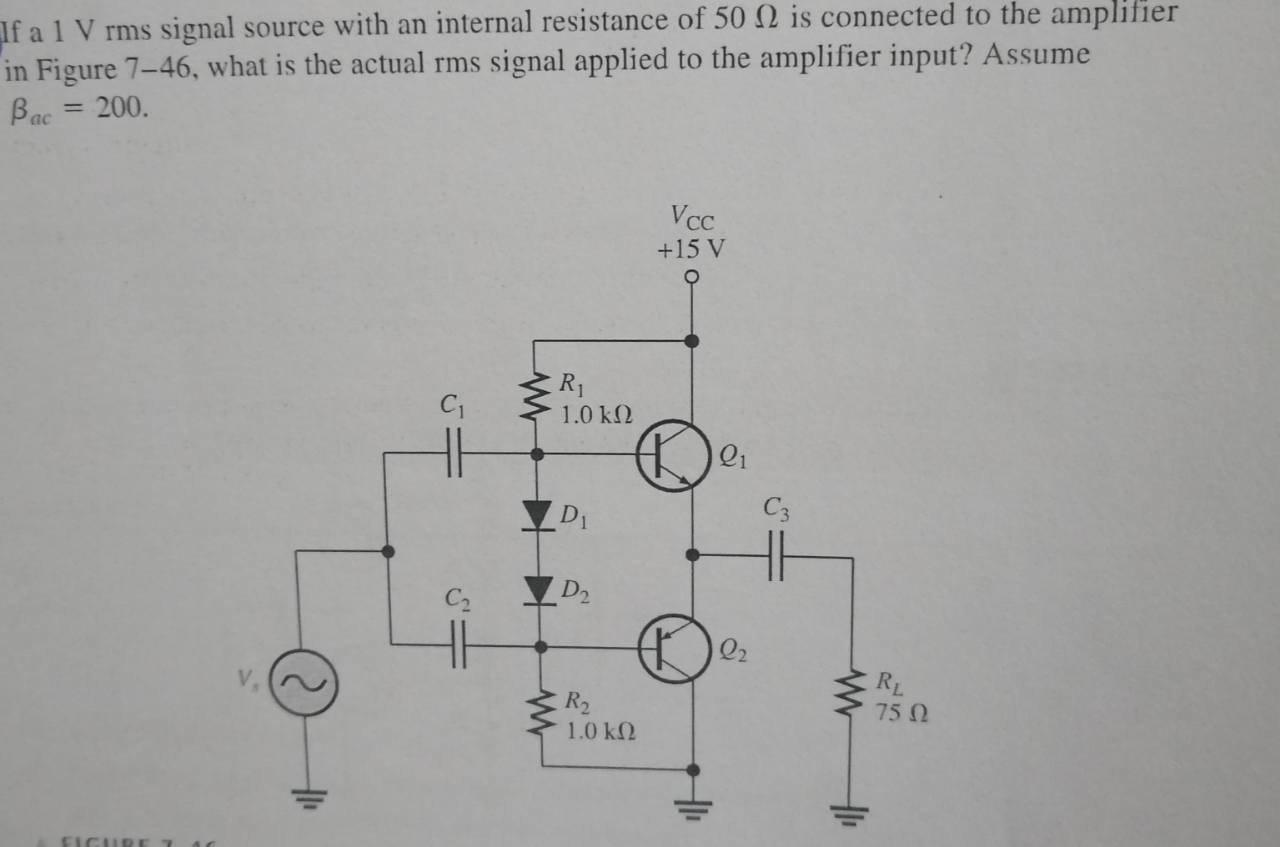 Solved If a 1 V rms signal source with an internal | Chegg.com
