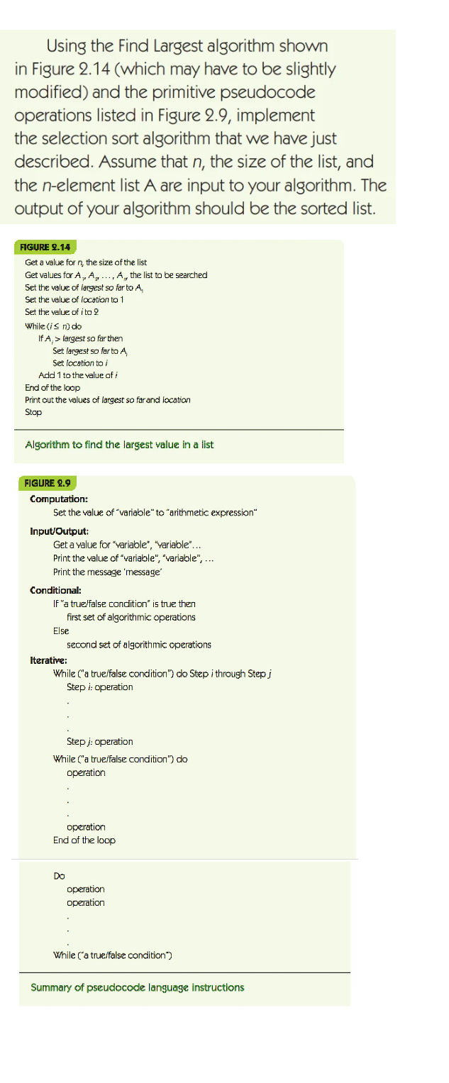 Solved Using the Find Largest algorithm shownin Figure | Chegg.com