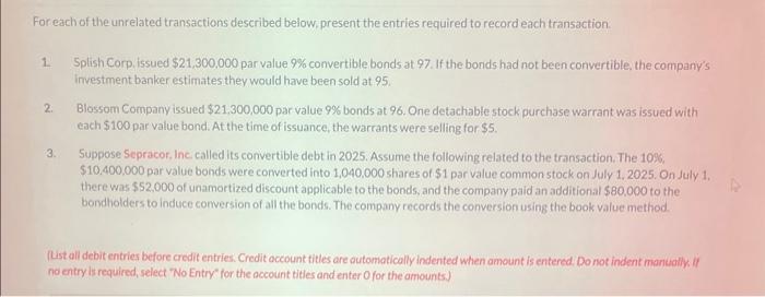 Solved For each of the unrelated transactions described | Chegg.com