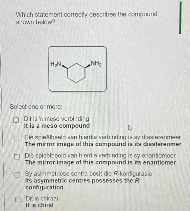 Solved Which statement correctly describes the compound | Chegg.com