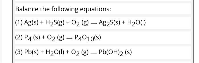 Solved Balance the following equations: (1) Ag(S)+H2 S( | Chegg.com