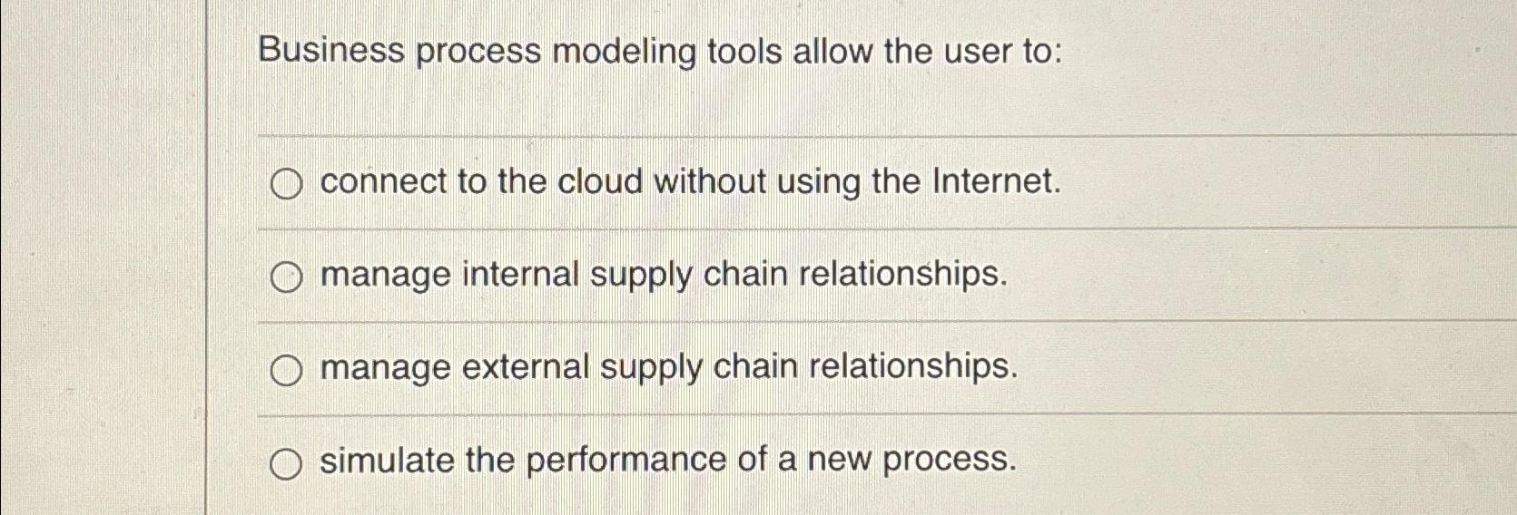 Solved Business process modeling tools allow the user | Chegg.com