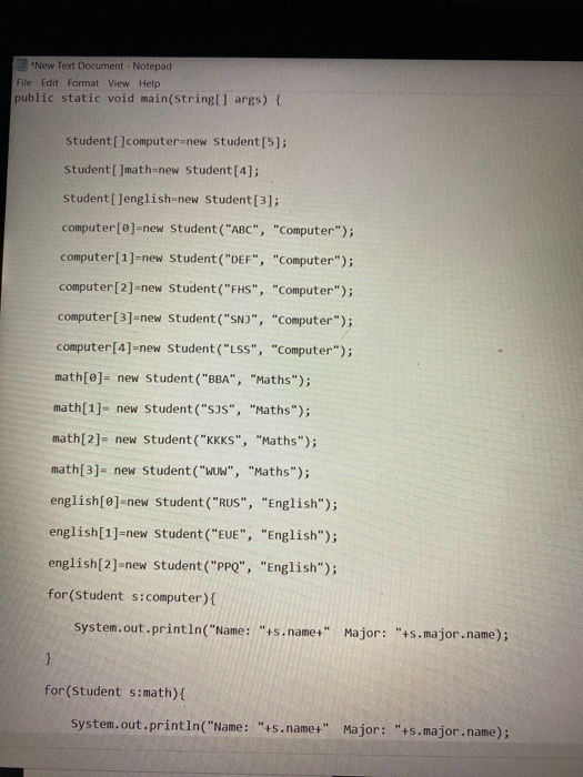 Solved File Edit Format View Help create students of array | Chegg.com
