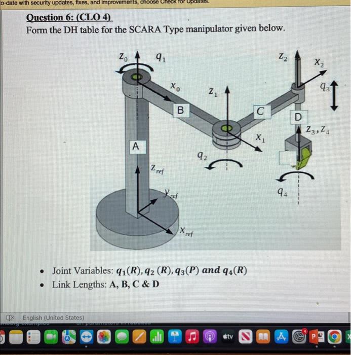 Solved Question 6: (CLO 4) Form the DH table for the SCARA | Chegg.com