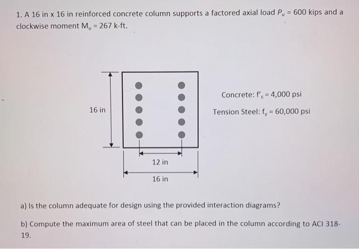 1. A 16 in x 16 in reinforced concrete column | Chegg.com