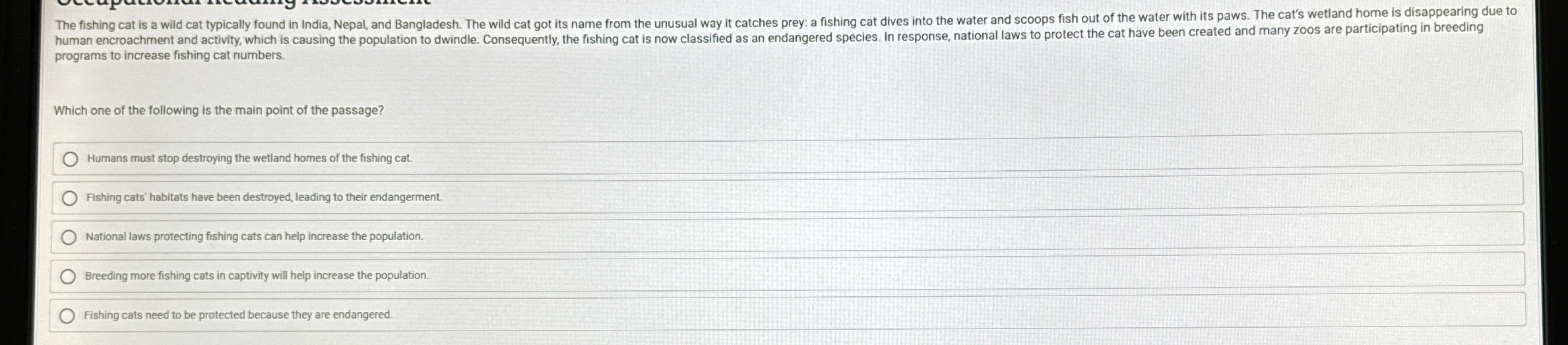 Solved programs to increase fishing cat numbers.Which one of | Chegg.com