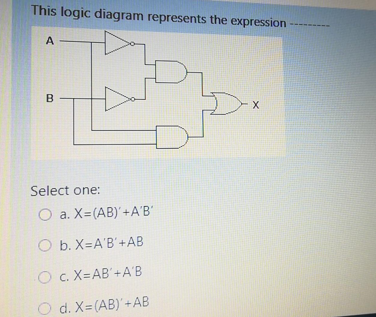 Solved This logic diagram represents the expression A B X | Chegg.com