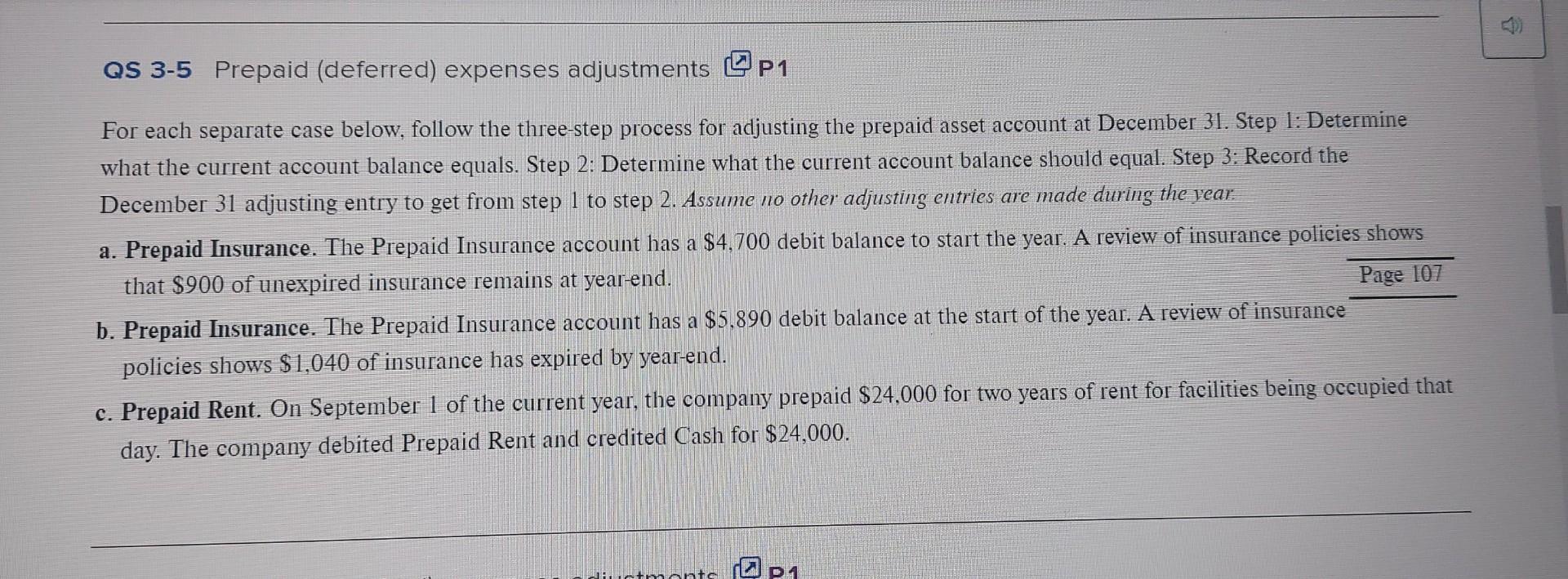 Solved QS 3-5 Prepaid (deferred) expenses adjustments For | Chegg.com