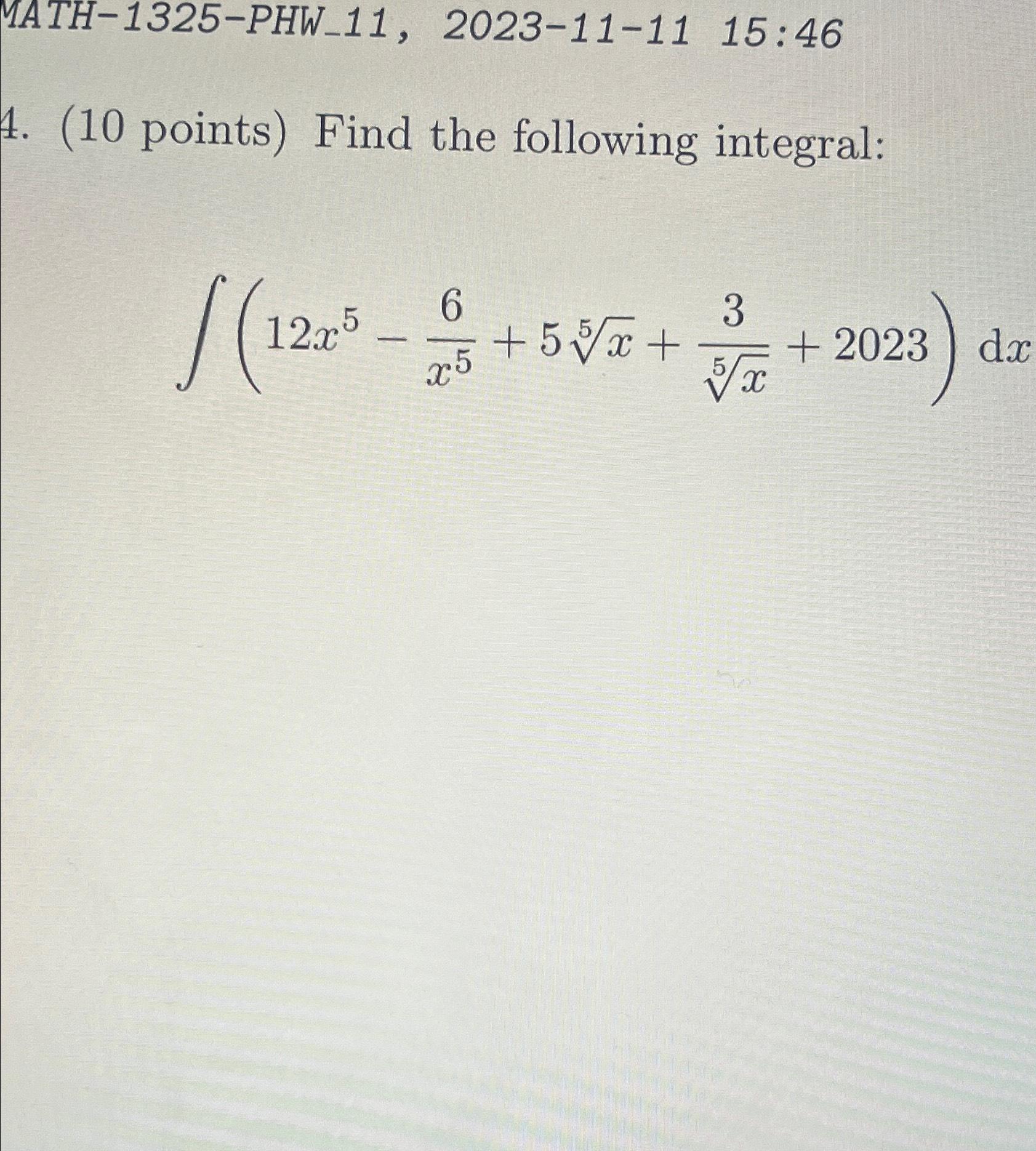Solved MATH-1325-PHW_11, 2023-11-11 15:464. (10 ﻿points) | Chegg.com