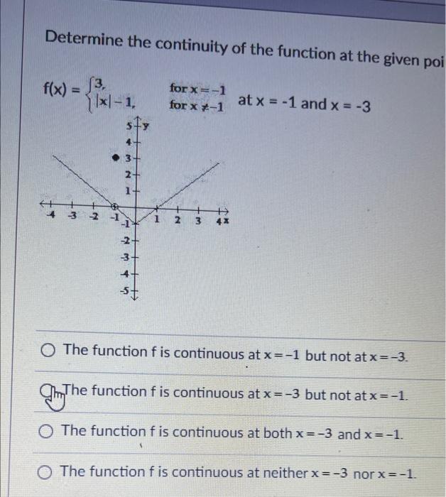 Solved Determine the continuity of the function at the given | Chegg.com