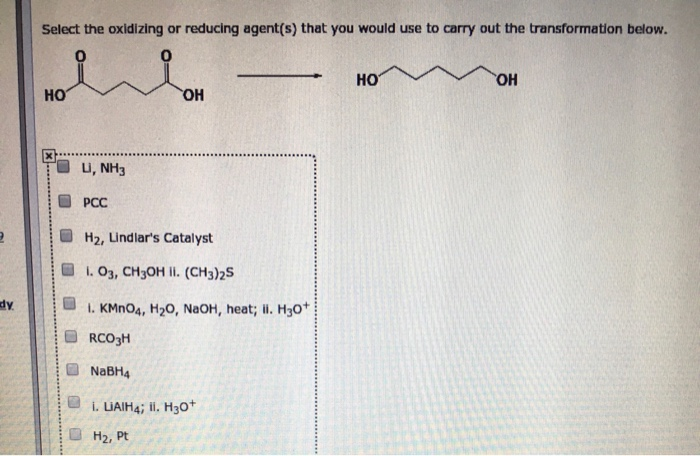 Solved Select the oxidizing or reducing agent(s) that you | Chegg.com