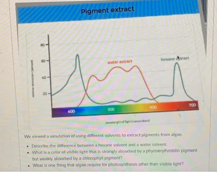 Solved Pigment extract 6 hexanera water extract 5 20 700 500 | Chegg.com