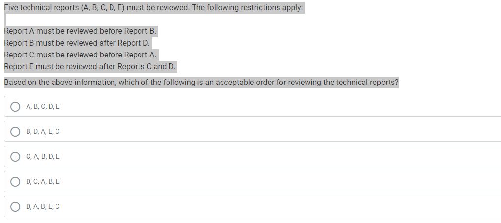 Solved Five technical reports (A, ﻿B, ﻿C, ﻿D, ﻿E) ﻿must be | Chegg.com