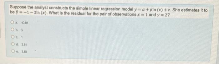 Solved Suppose the analyst constructs the simple linear | Chegg.com