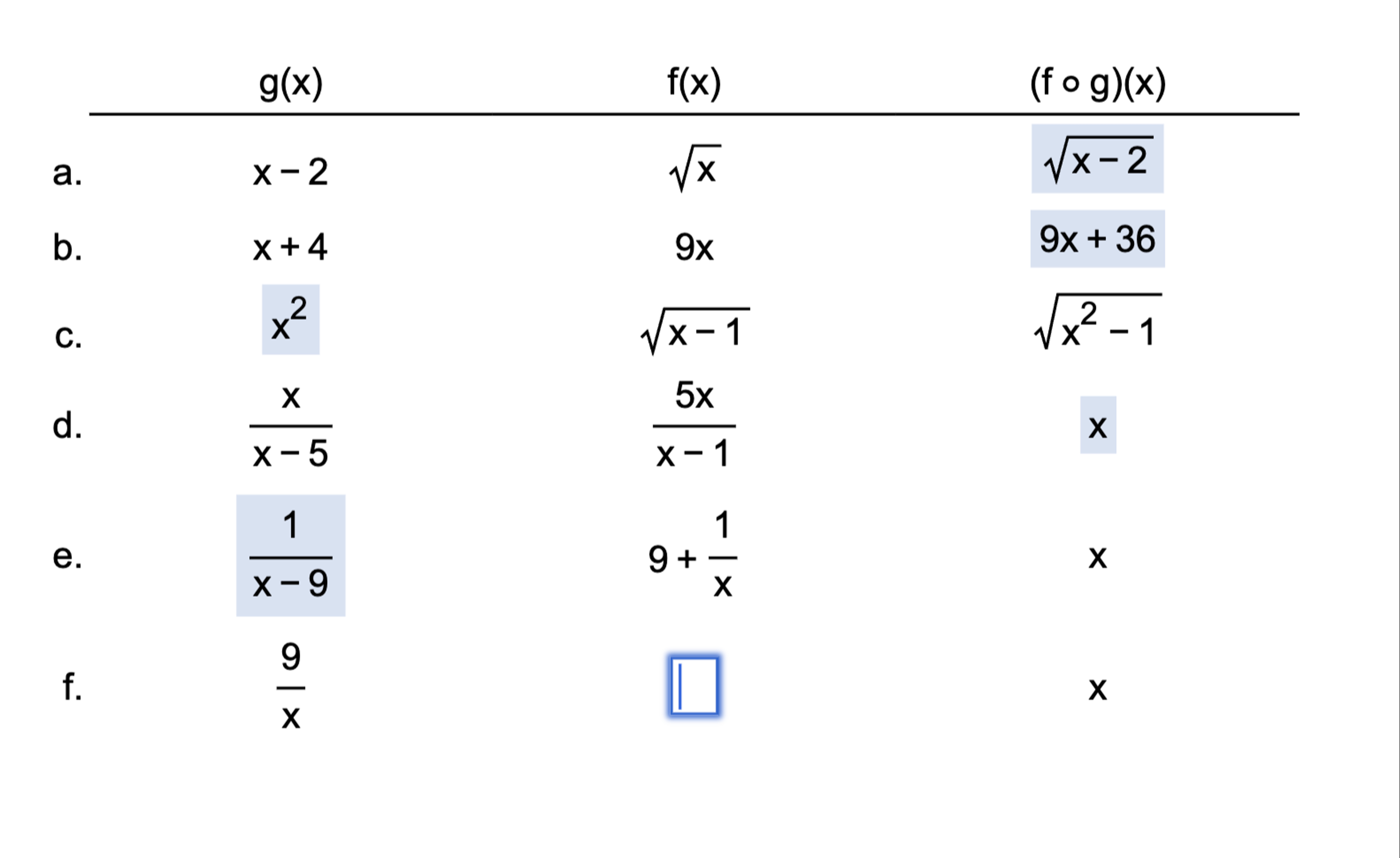 Solved how do i go about doing letter f? | Chegg.com