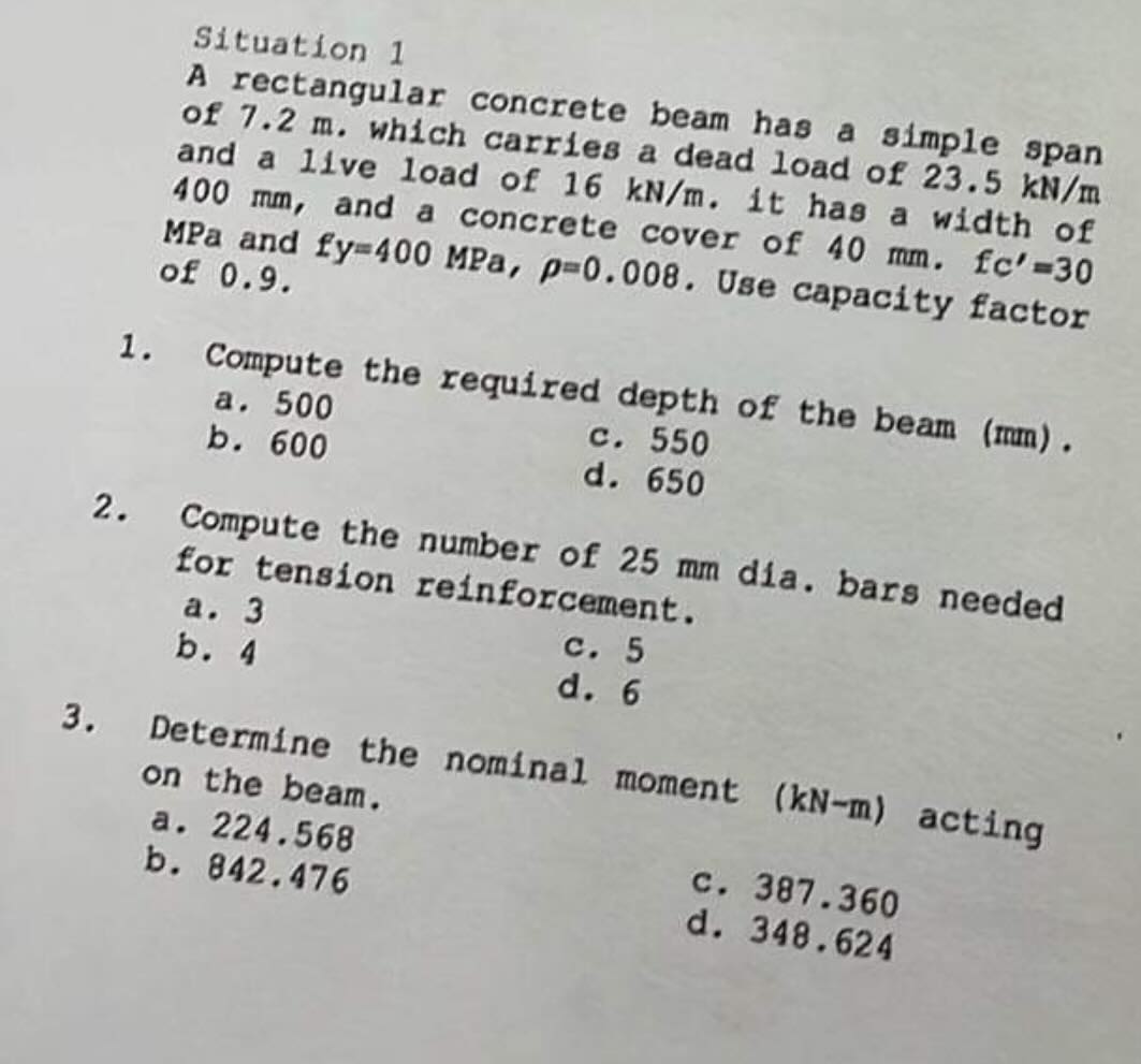 Solved Situation 1A rectangular concrete beam has a simple | Chegg.com