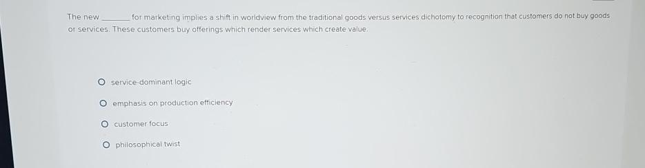 Solved The new for marketing implies a shift in worldview | Chegg.com