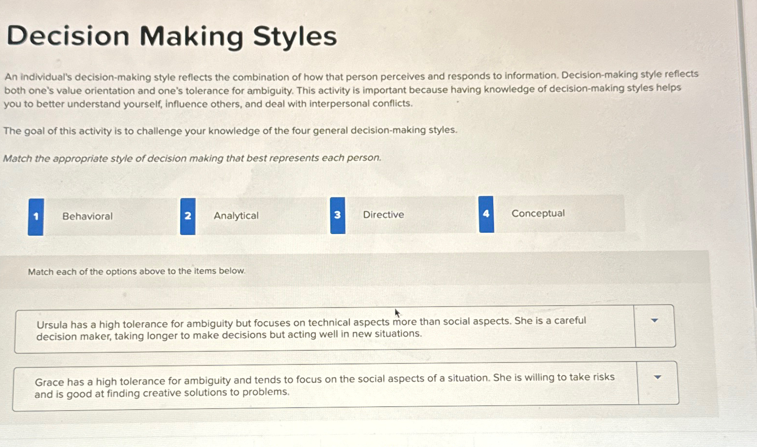 Solved Decision Making StylesAn individual's decision-making | Chegg.com