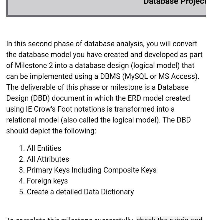 Solved Final Project | Database Design (Milestone 3) | Chegg.com