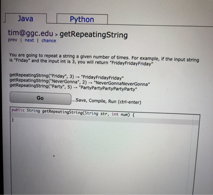 Solved Java Python Tim Getrepeatingstring Prev 