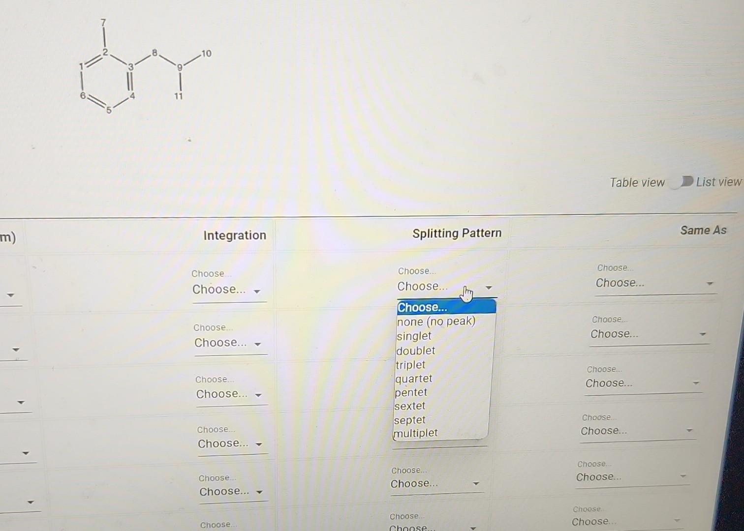 Solved Chemical Shift (ppm) IntegraTable view D List | Chegg.com