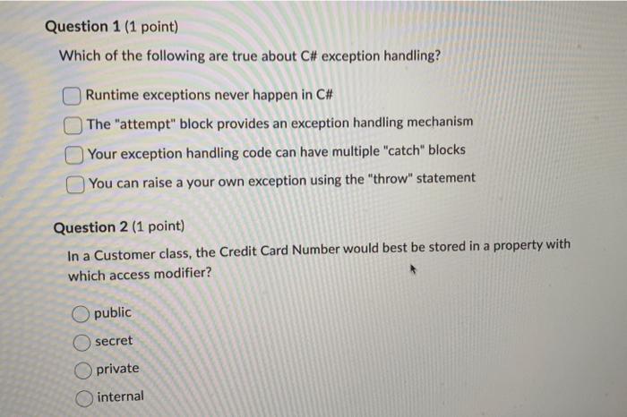 Solved Which Of The Following Are True About C Exception 