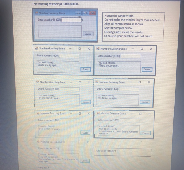 Solved The counting of attempt is REQUIRED. Number Guessing | Chegg.com