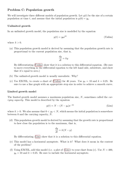 Solved Problem C: Population growth We will investigate | Chegg.com
