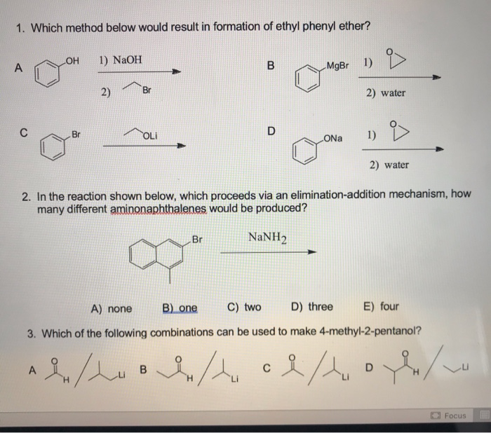 Solved 1. Which method below would result in formation of | Chegg.com