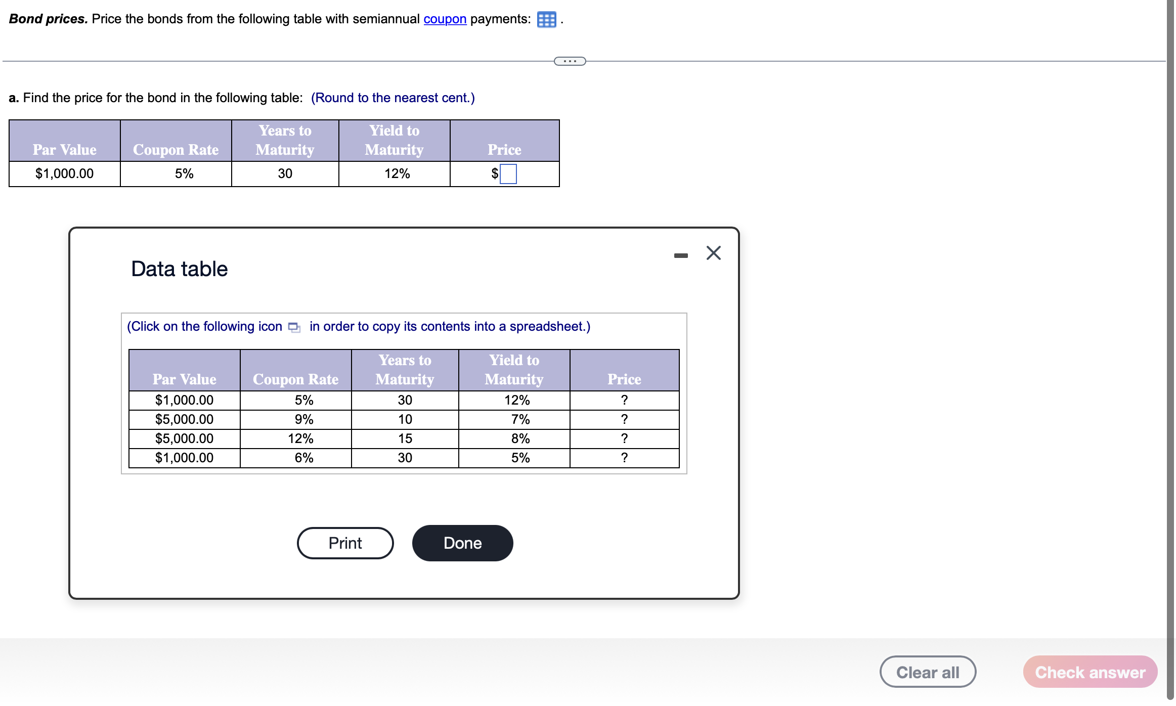 Solved Bond prices. Price the bonds from the following table | Chegg.com