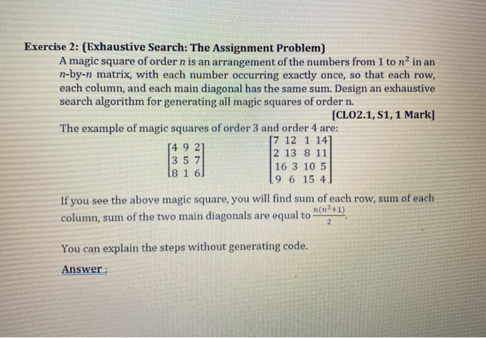 Solved Exercise 2: (Exhaustive Search: The Assignment | Chegg.com