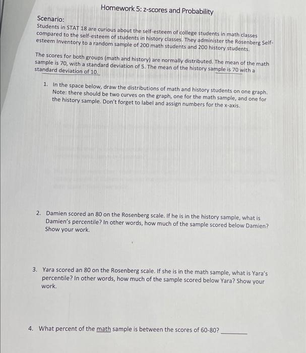 Solved Homework 5: z-scores and Probability Scenario: | Chegg.com