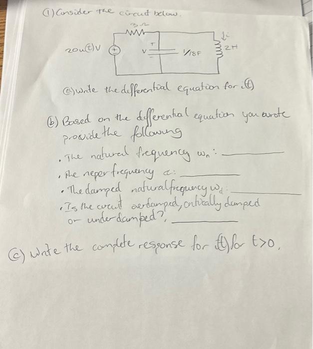 Solved (1) Consider the circuit below. зл 20u(t)v + 0 T VISF | Chegg.com