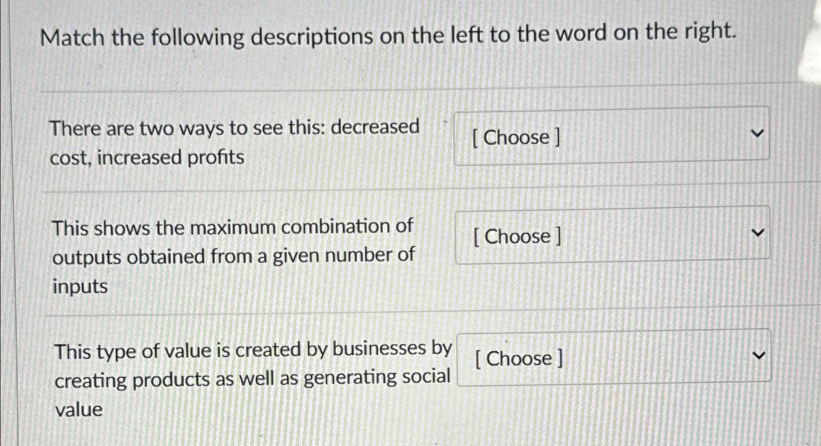 Solved Match the following descriptions on the left to the | Chegg.com
