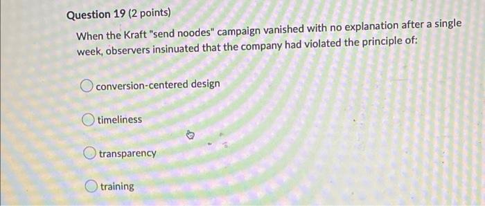 Solved Question 19 (2 points) When the Kraft "send noodes" | Chegg.com