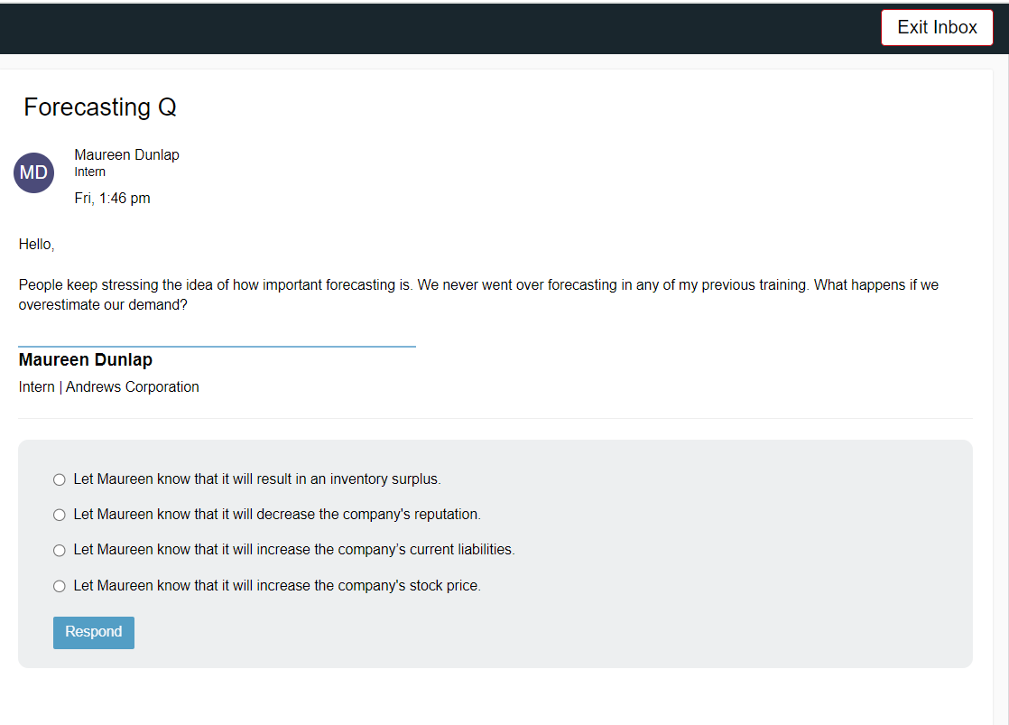 Solved Forecasting QMDMaureen DunlapIntemFri, | Chegg.com