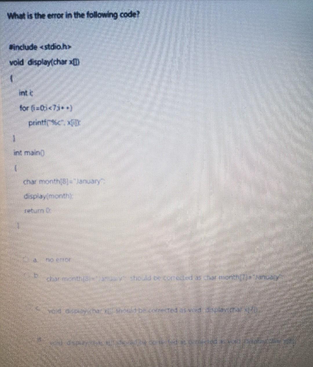 Solved What is the error in the following code? int | Chegg.com