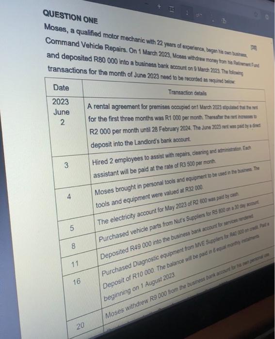 Solved QUESTION ONE Moses, a qualified motor mechanic with | Chegg.com