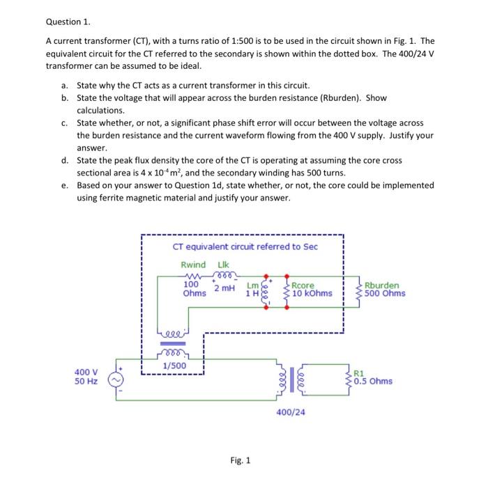 Solved Question 1. A current transformer (CT), with a turns | Chegg.com
