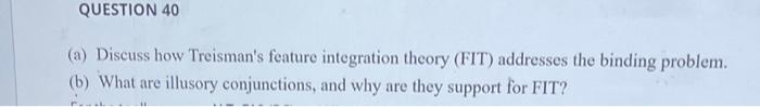 Solved (a) Discuss how Treisman's feature integration theory | Chegg.com