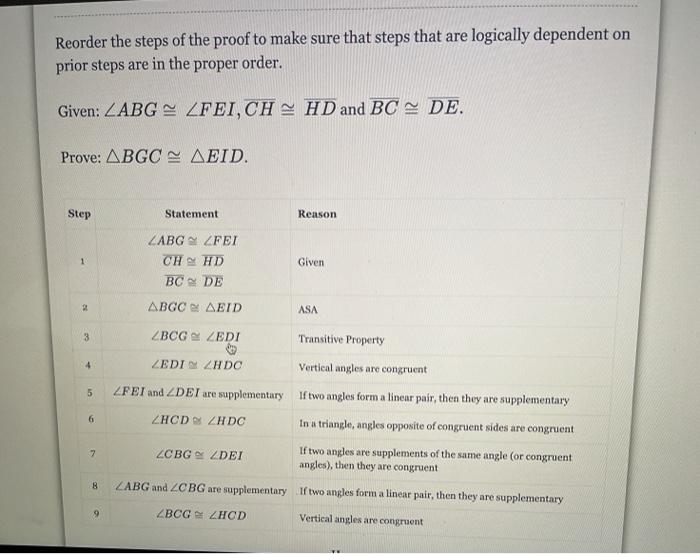 Solved Reorder the steps of the proof to make sure that | Chegg.com