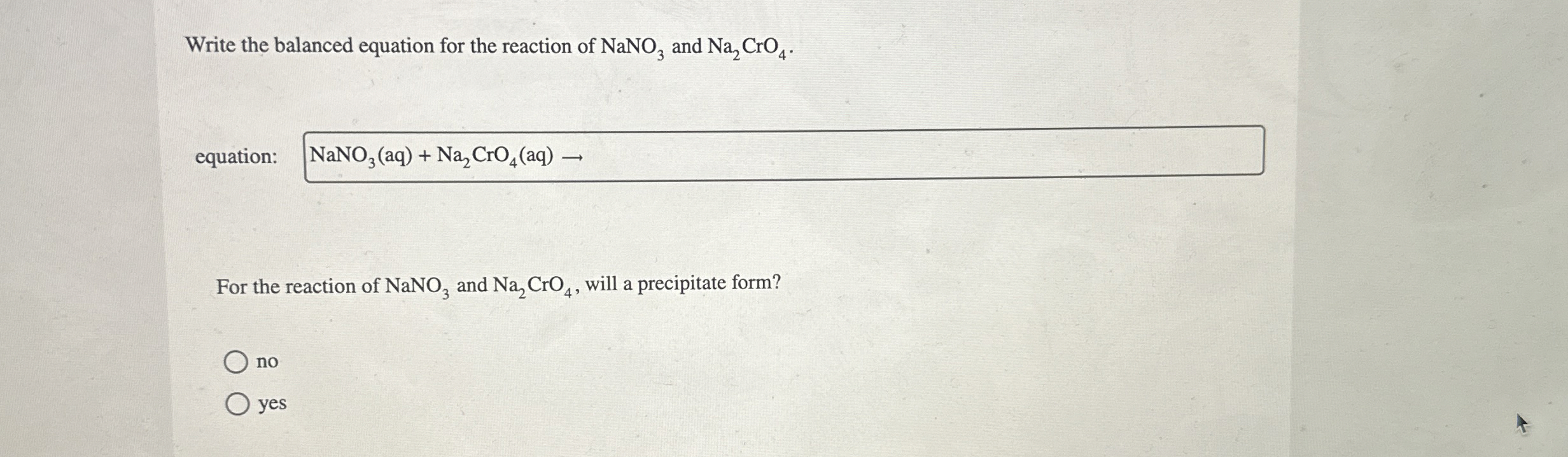 Solved Write the balanced equation for the reaction of NaNO3 | Chegg.com