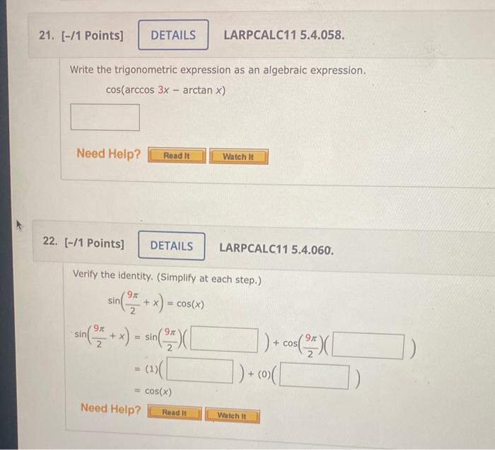 Solved Write the trigonometric expression as an algebraic | Chegg.com